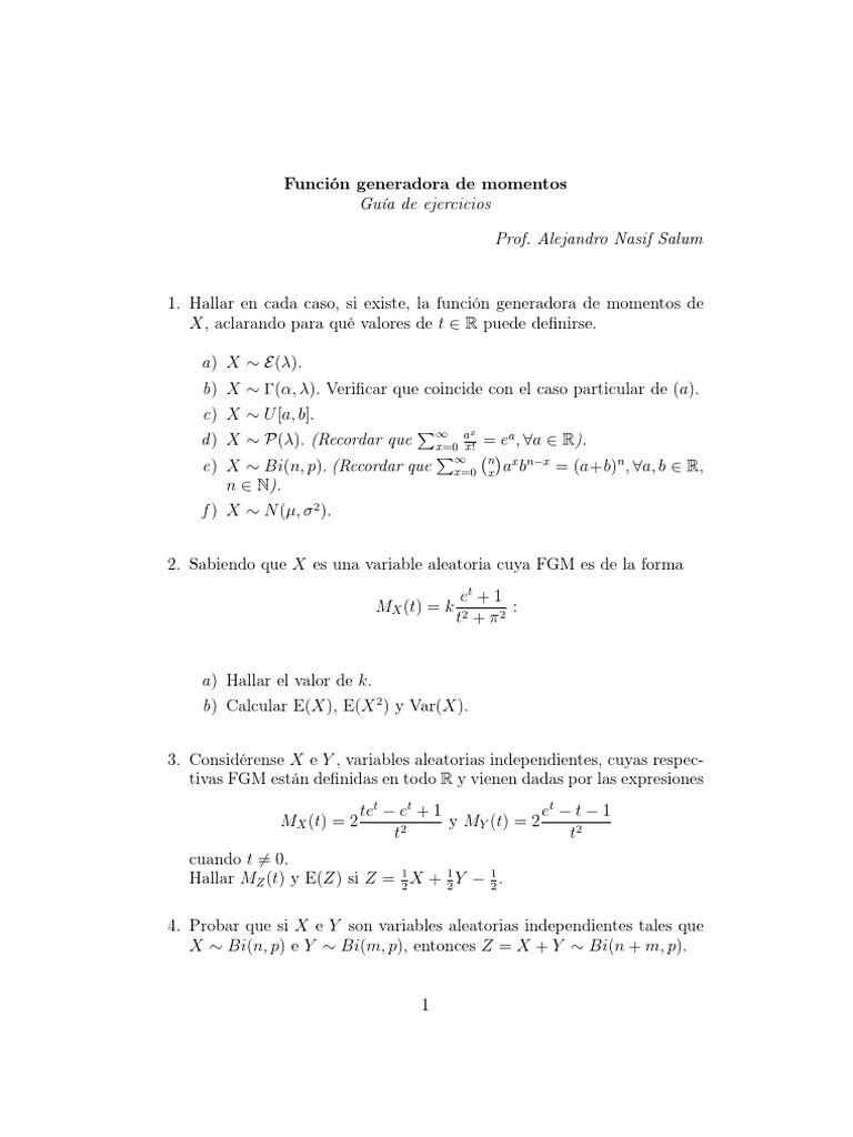 2 - Práctica 1 - FGM | PDF | Variable aleatoria | Estadísticas