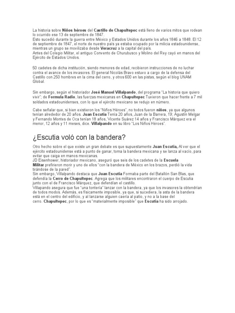 Los Niños Heroes, Verdad o Mito | PDF | Militar | Conflictos Los Niños Heroes, Verdad o Mito | PDF | Militar | Conflictos