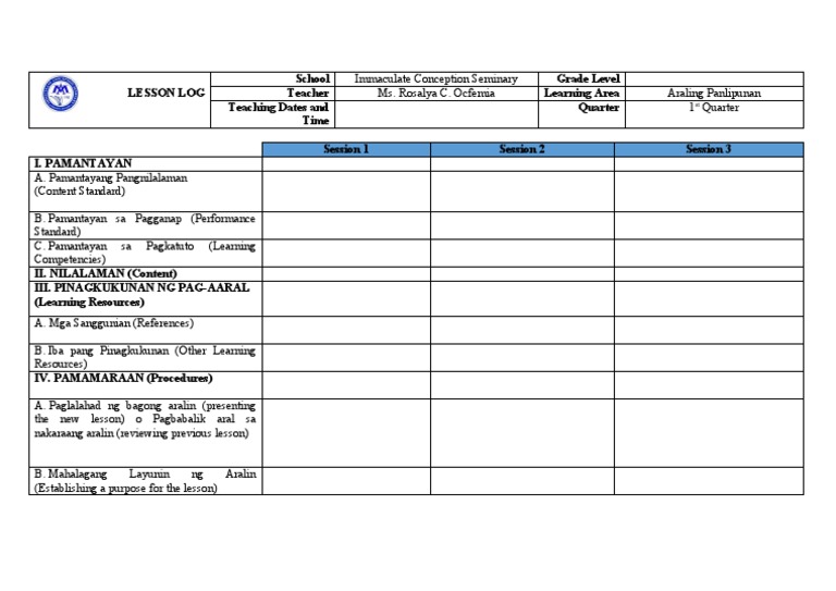 LESSON LOG TEMPLATE Tagalog | PDF