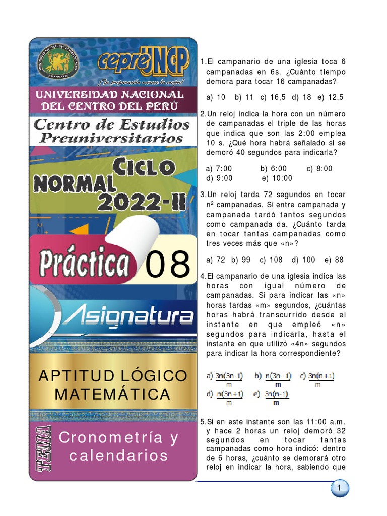 Apt. Log. Mat. 08 CN 2022-II | PDF | Reloj | Hora