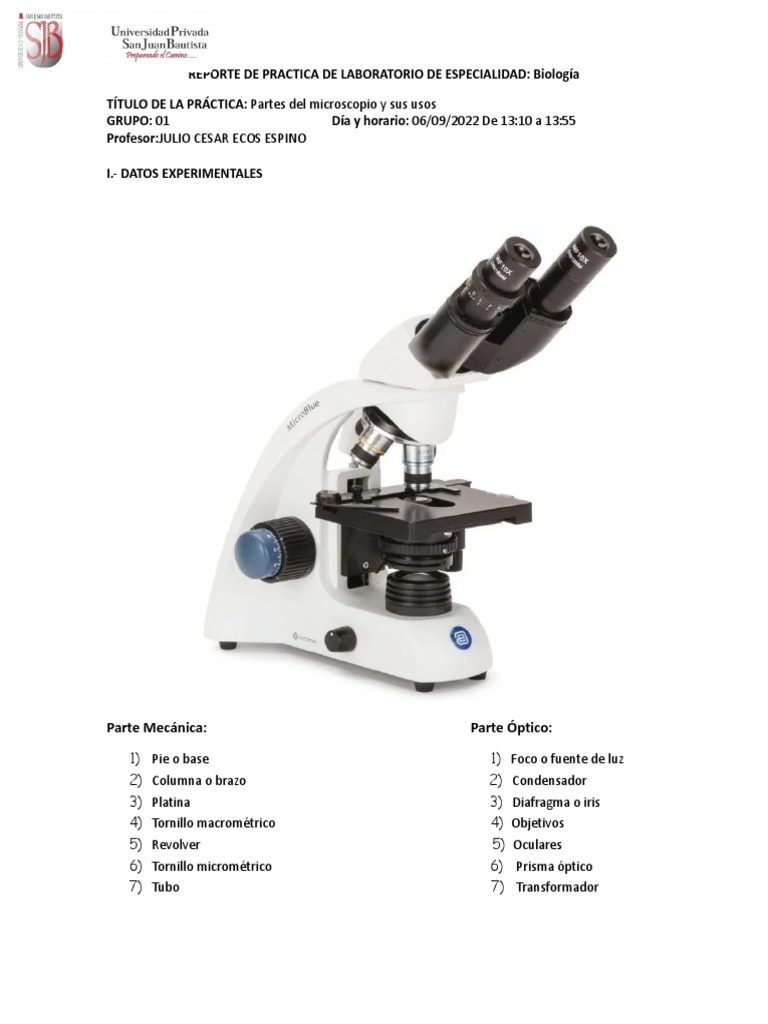 Partes y funciones básicas del microscopio óptico | PDF | Lente de la ...
