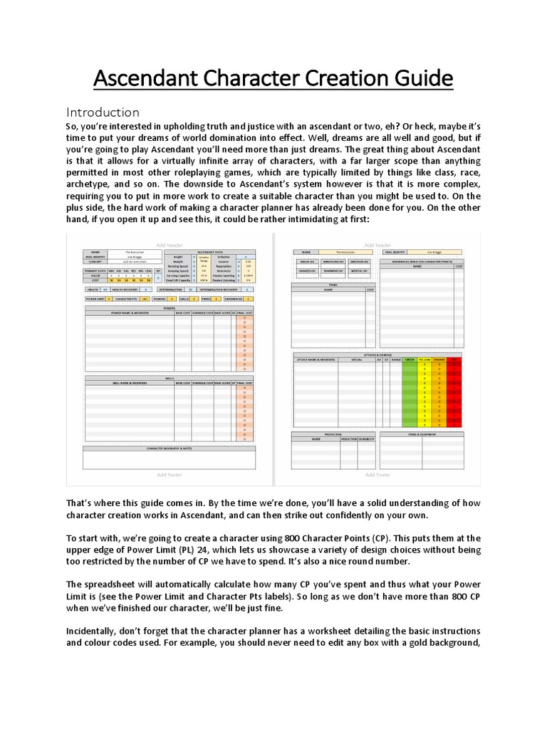 Ascendant Character Design Sheet Guide | PDF | Microsoft Excel ...