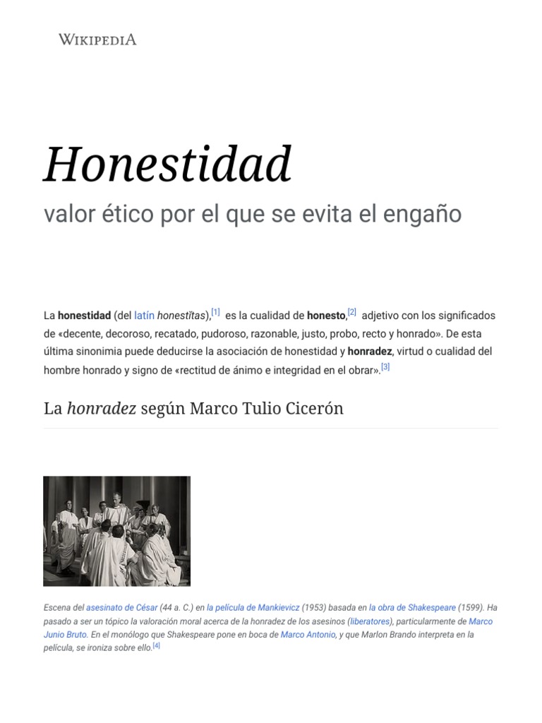 Honestidad - Wikipedia, La Enciclopedia Libre | PDF | Verdad | Valor ...