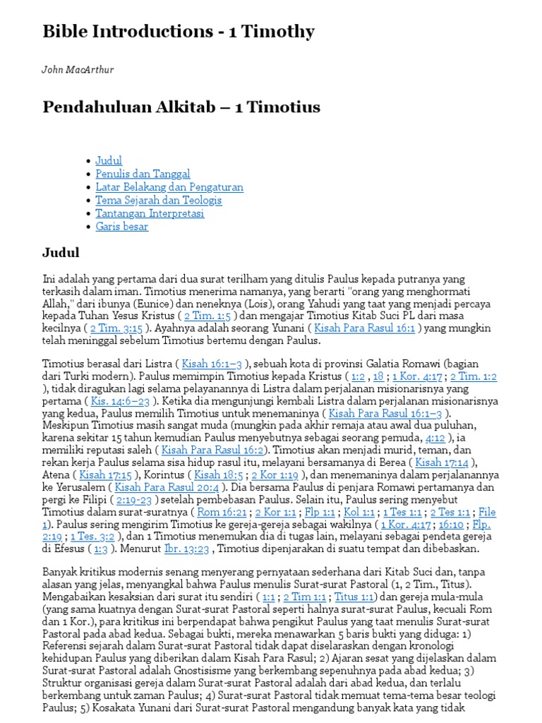 Panduan 1 Timotius untuk Pendeta | PDF