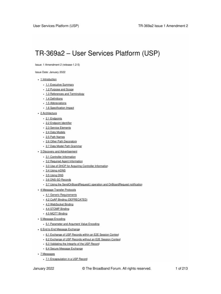 TR-369a2 - User Services Platform (USP) | PDF | Computer Network ...
