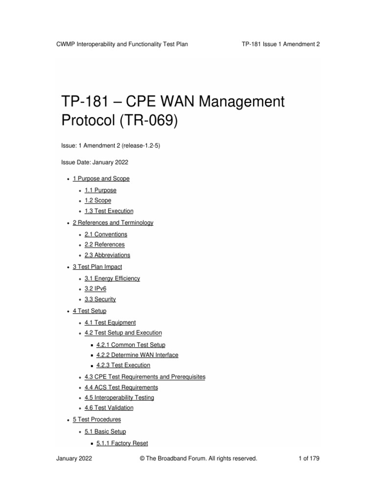 TP-181 - CWMP Interoperability and Functionality Test Plan | PDF | Wi ...