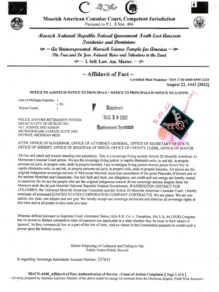 2425 Affidavit of Fact - Debtor Disposing of Collateral - PFRS - Michigan 6-22-22 | PDF