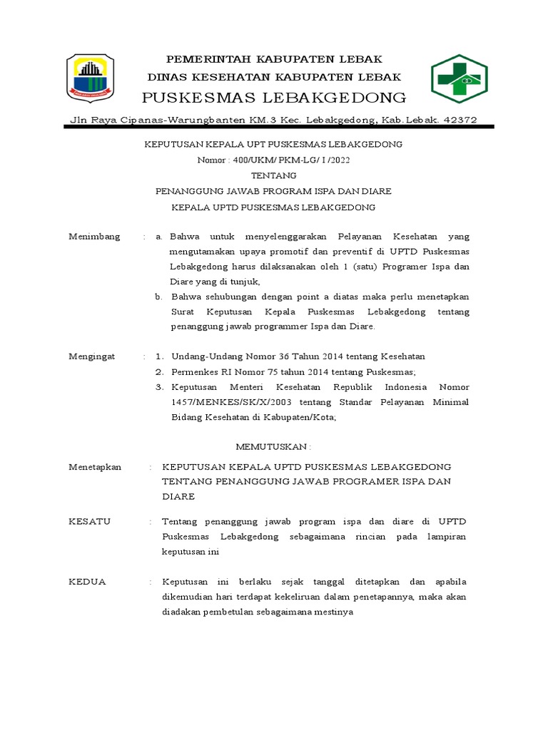 SK Pengelola Ispa Diare 2022-1 | PDF | Kesehatan Holistik | Sains & Matematika