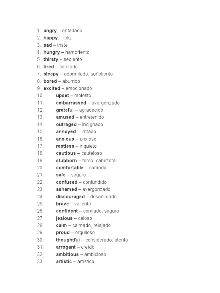Lista De Adjetivos Pdf