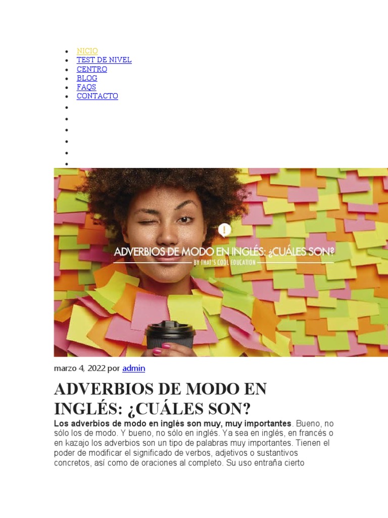 Lista de Adverbios de Modos Mas Comunes | PDF | Adverbio | Familias de ...