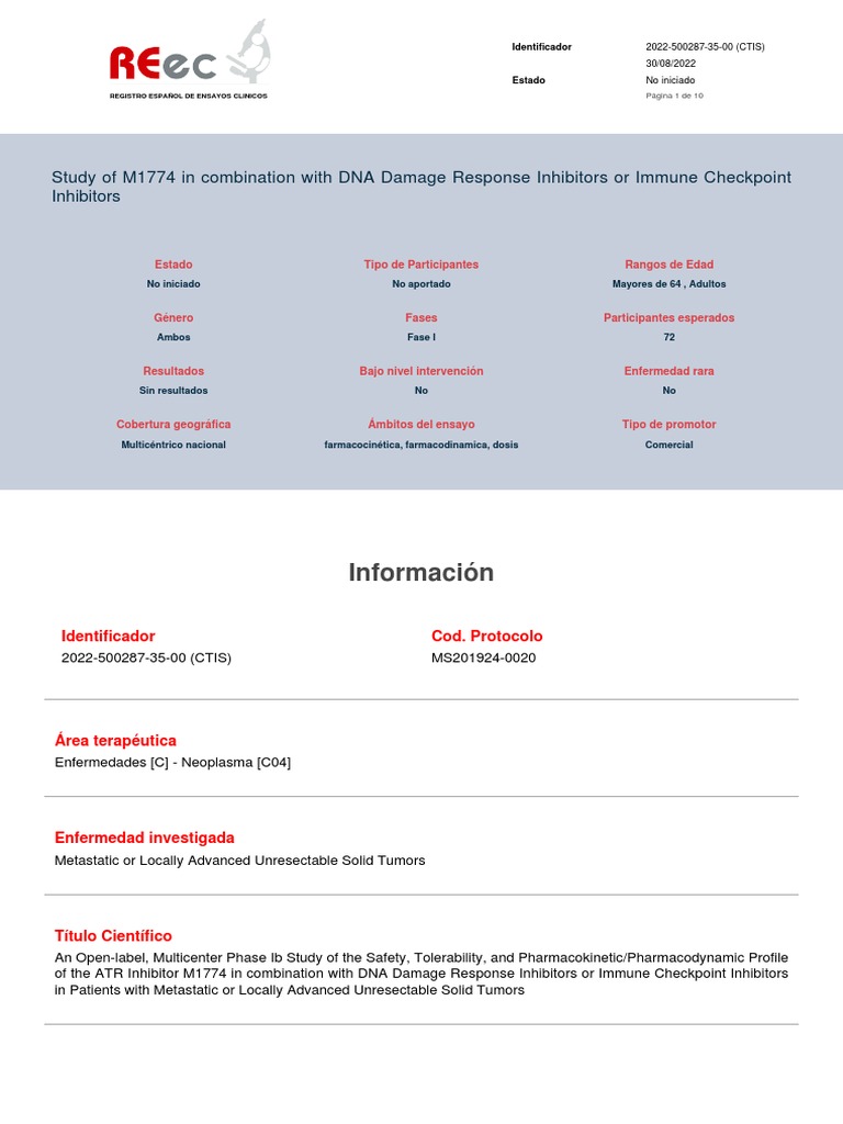 Información: Study of M1774 in Combination With DNA Damage Response ...
