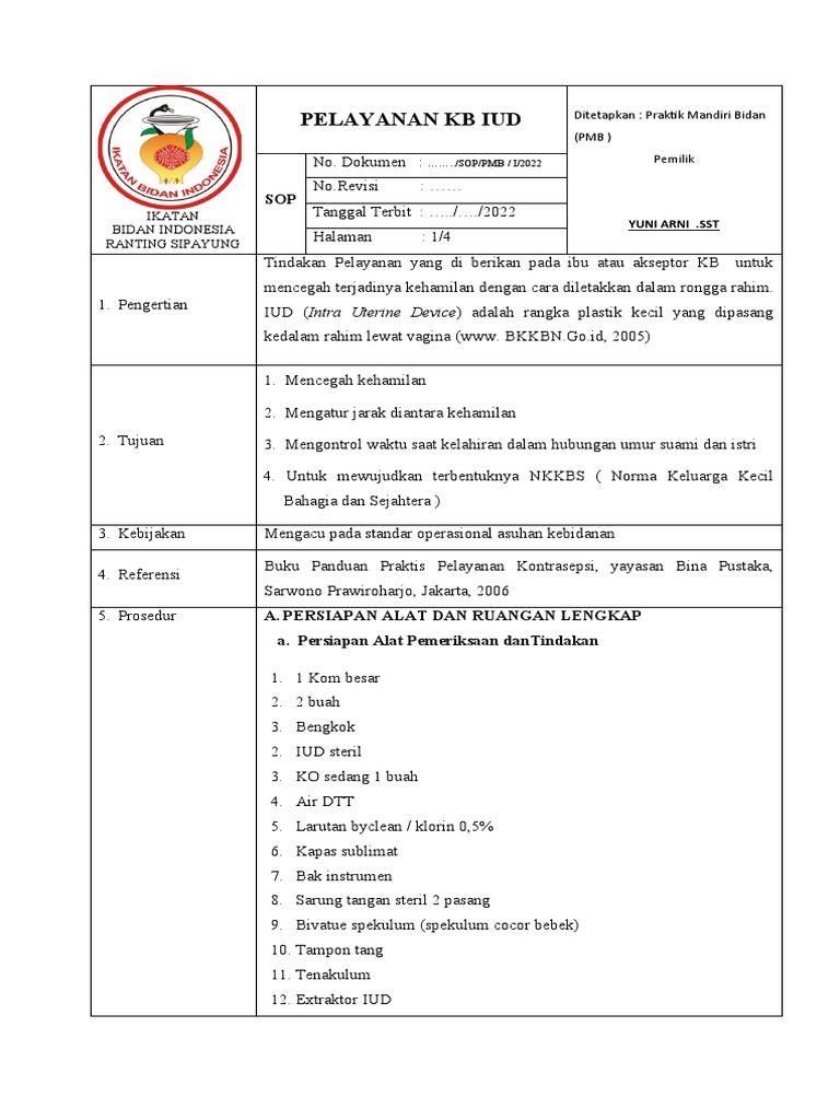Sop Program KB - Pelayanan Iud KB | PDF