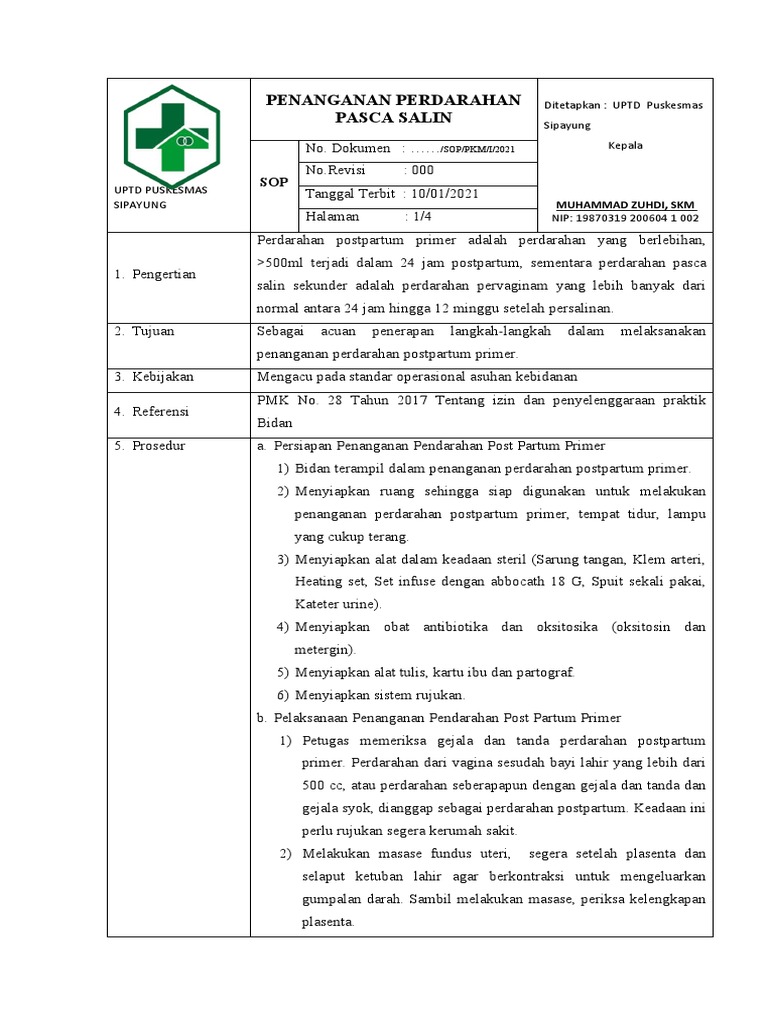 SOP Penanganan Perdarahan Pasca Salin | PDF