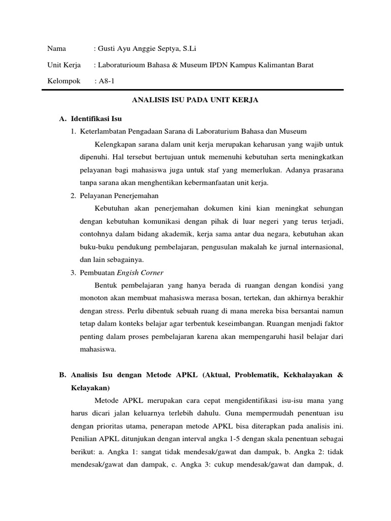Analisis Isu Unit Kerja | PDF