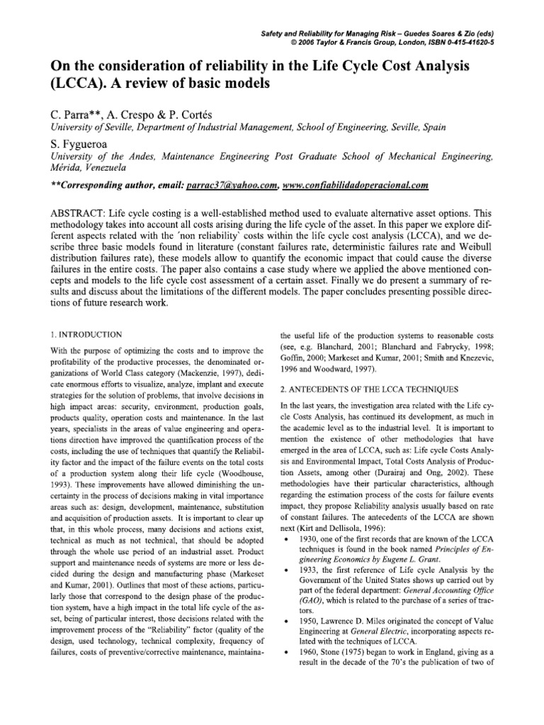 On The Consideration of Reliability in The Life Cycle Cost Analysis | PDF