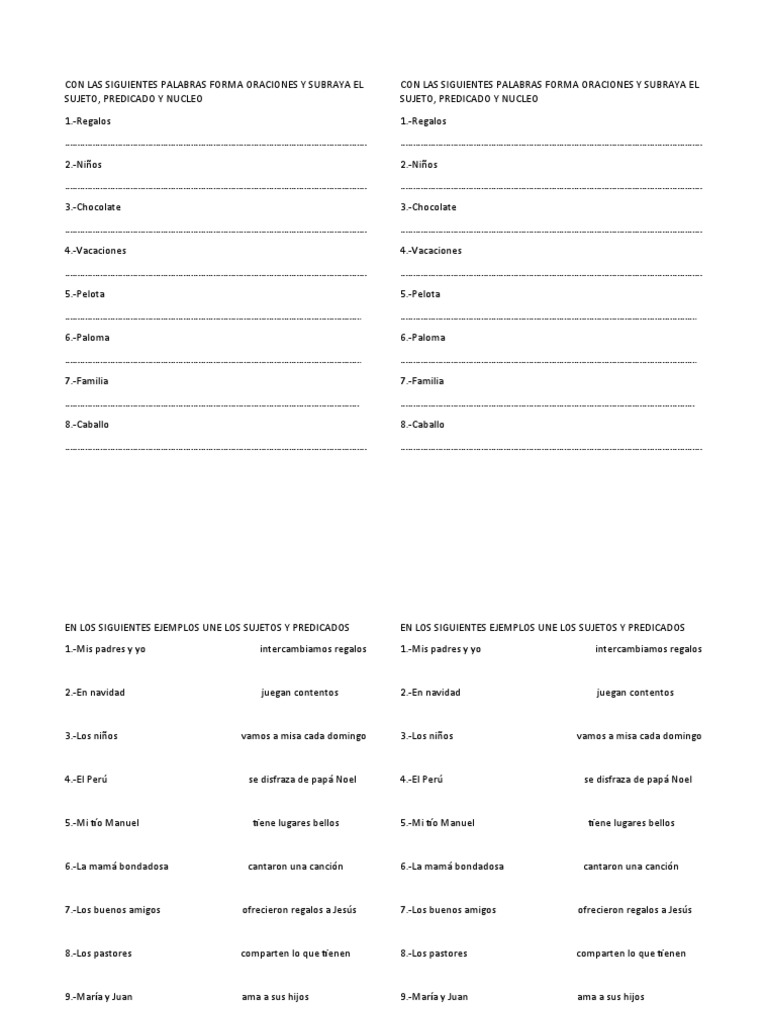 Fichas de Sujeto y Predicado | PDF | Predicado (Gramática) | Asunto (gramática)