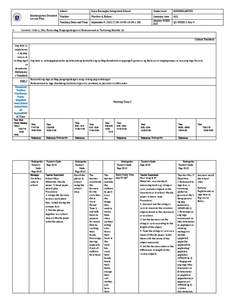 Q1-Week 2-Day 4-DLP-KINDER | PDF | Teachers | Learning