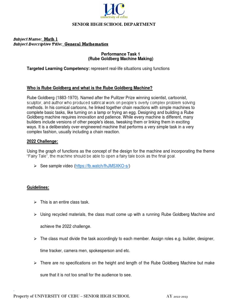 Performance Task 1 (Rube Goldberg Machine Making) | PDF | Mathematics ...