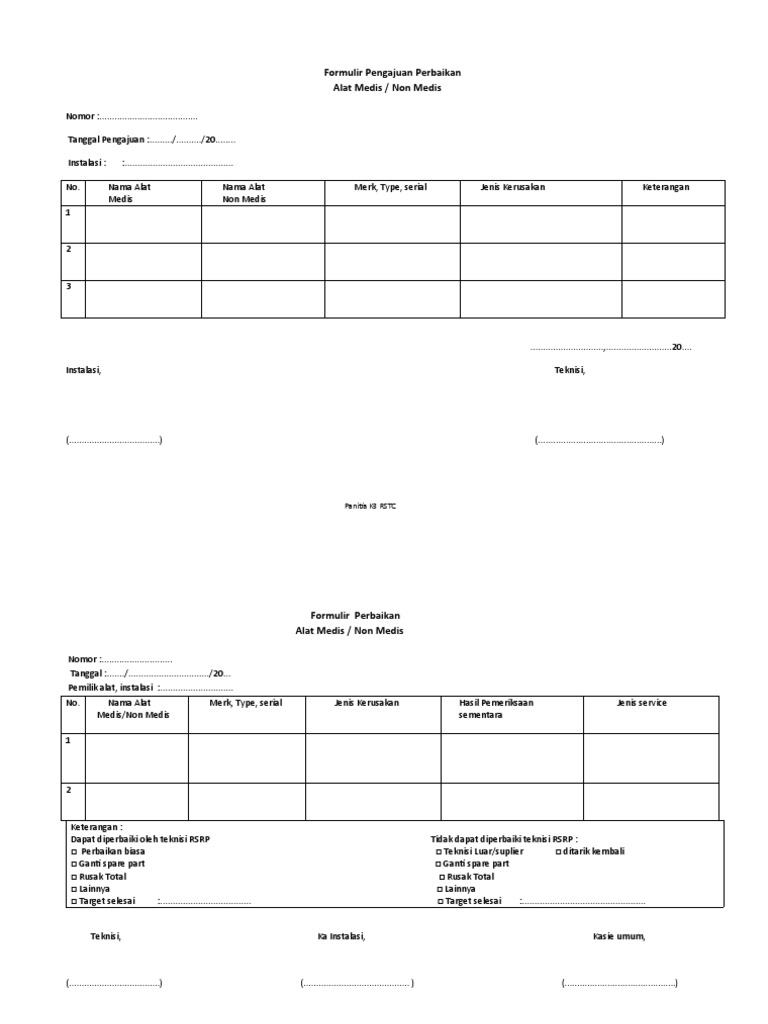 Formulir Pengajuan Perbaikan Alat | PDF | Teknologi & Rekayasa