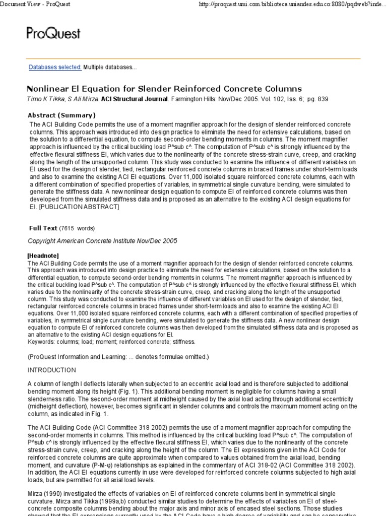 Nonlinear El Equation For Slender | PDF | Buckling | Column