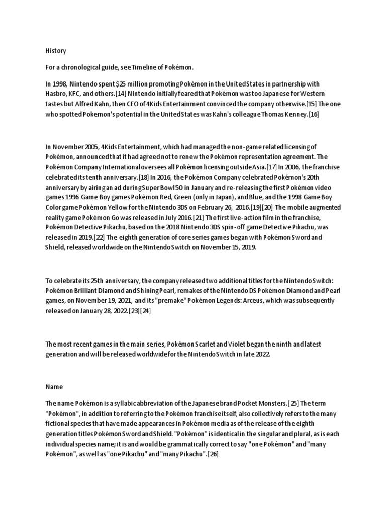 History | PDF | Pokémon | Nintendo