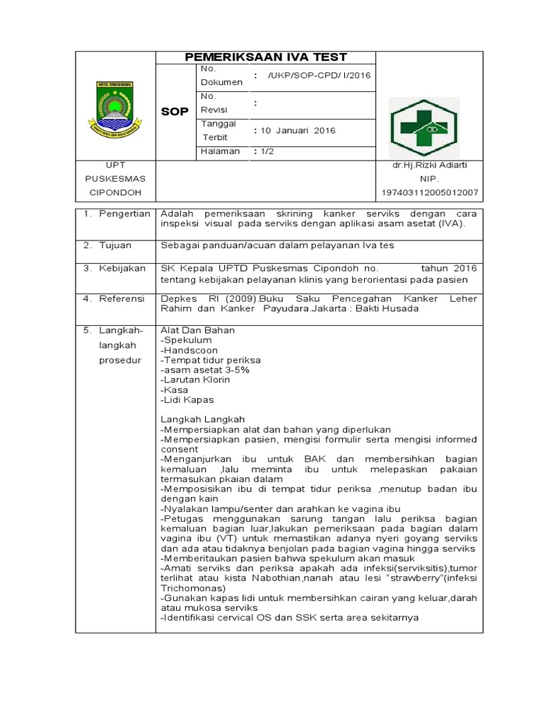 Sop Pelayanan Iva Test | PDF
