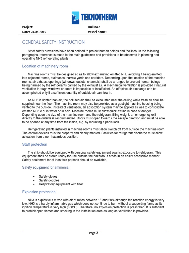 General Safety Instruction - Ammonia | PDF | Ammonia | Refrigeration