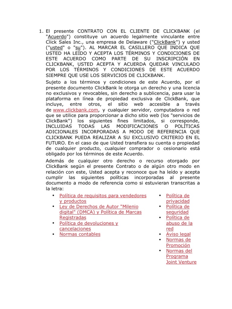 El Presente Contrato Con El Cliente de Clickbank | PDF | Correo ...