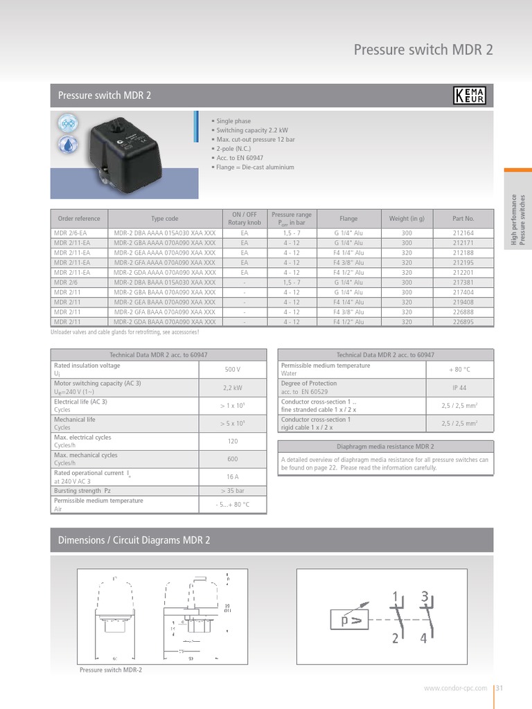 Pressure switch MDR 2 specifications and accessories | PDF ...