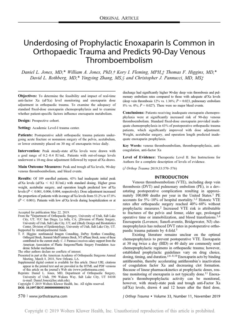 Underdosing of Prophylactic Enoxaparin | PDF | Thrombosis | Clinical ...