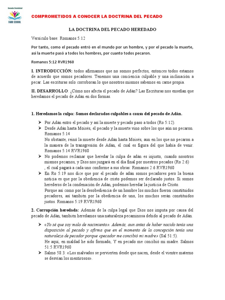 La Doctrina Del Pecado Heredado 2 Pdf Pecado Cristo Título