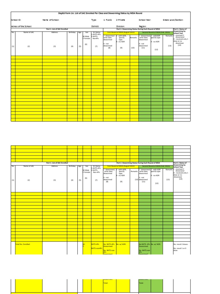 Deworming Forms | PDF | Health Care | Health Sciences