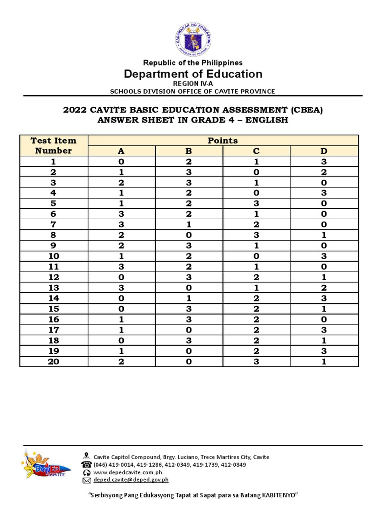 Cbea Answer Key English 4 v.2 | PDF