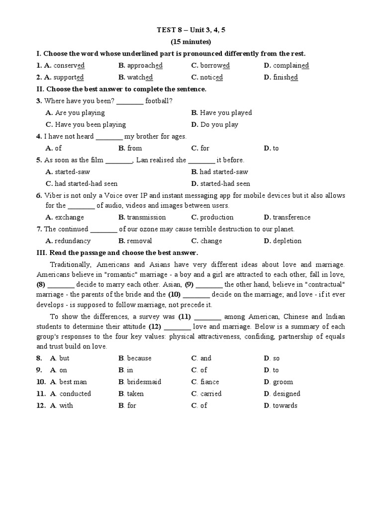 English Test: Units 3-5 Practice | PDF | Marriage | Communication