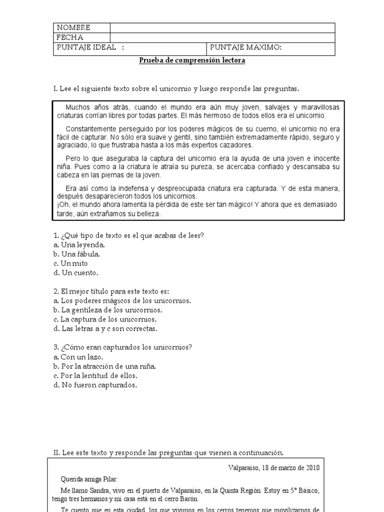 Comprensión Lectora: Unicornios y Tortugas | PDF | Unicornio | Tortuga