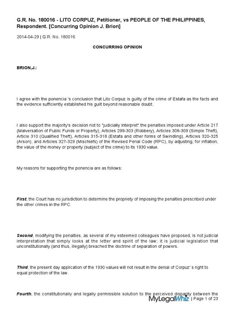 Concurring Opinion on Estafa Case | PDF | Statutory Interpretation | Crimes