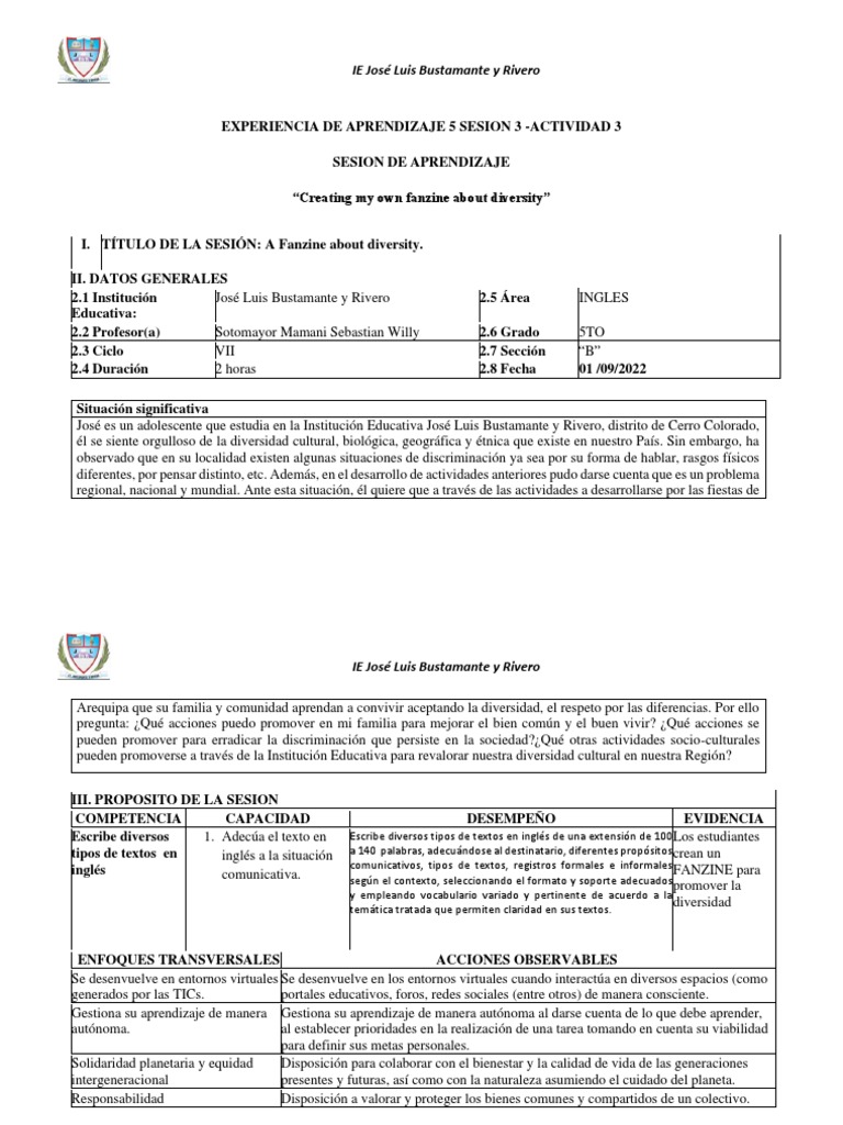 Eda 5 Sesion 3 de Aprendizaje 5to | PDF | Evaluación | Aprendizaje