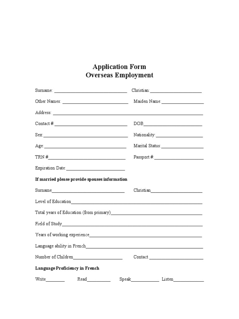 Overseas Employment Application Form | PDF | Travel Visa | Human Migration
