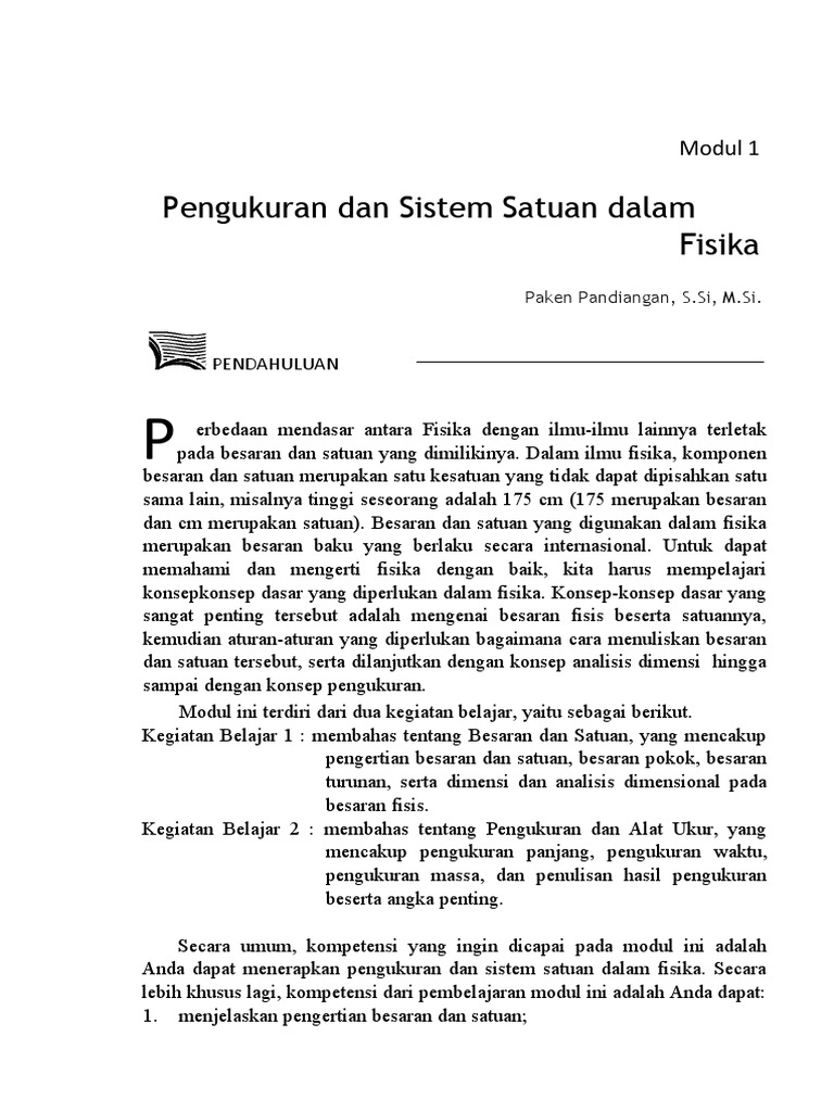 Pengukuran Dan Sistem Satuan Dalam Fisika: Modul 1 | PDF
