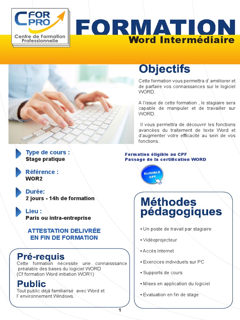 Formation Word Intermediaire | PDF | Microsoft Word | Informatique