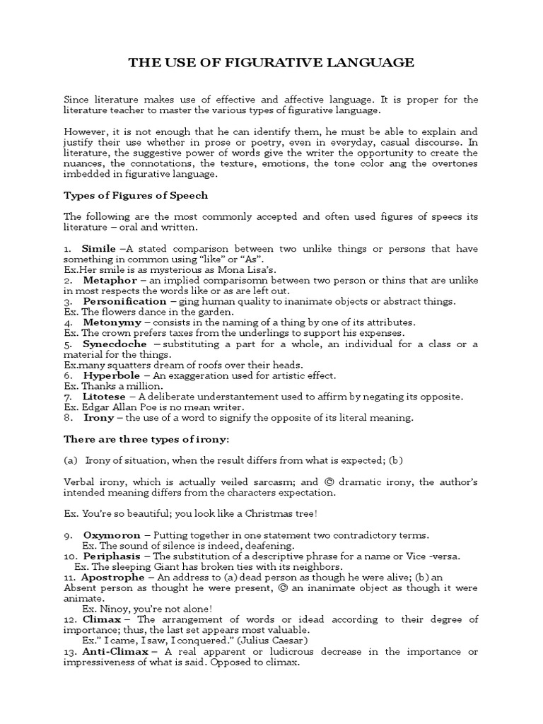 The Use of Figurative Language | PDF | Irony | Linguistics