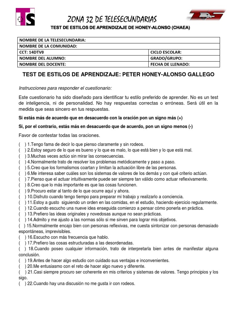 TEST de Estilos de Aprendizaje-Honey-Alonso-CHAEA | PDF | Aprendizaje