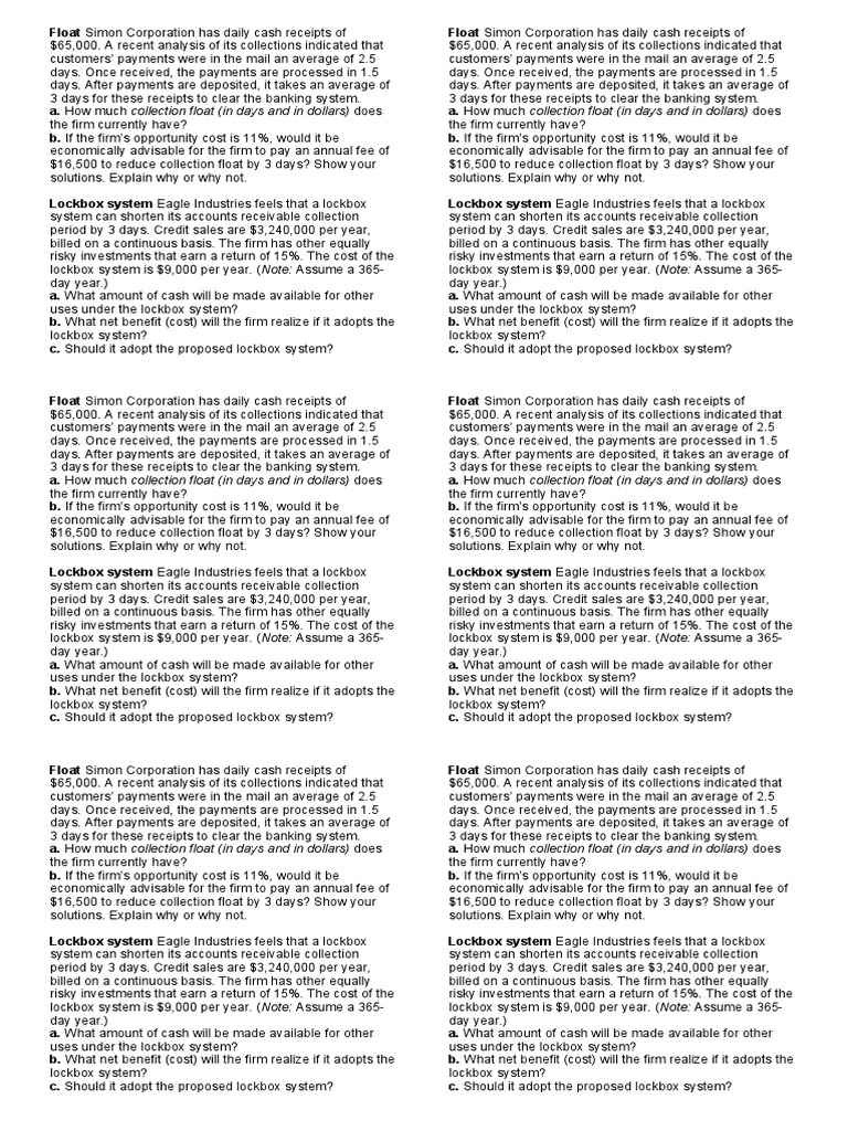 FINMAN1 Float | PDF | Banks | Payments