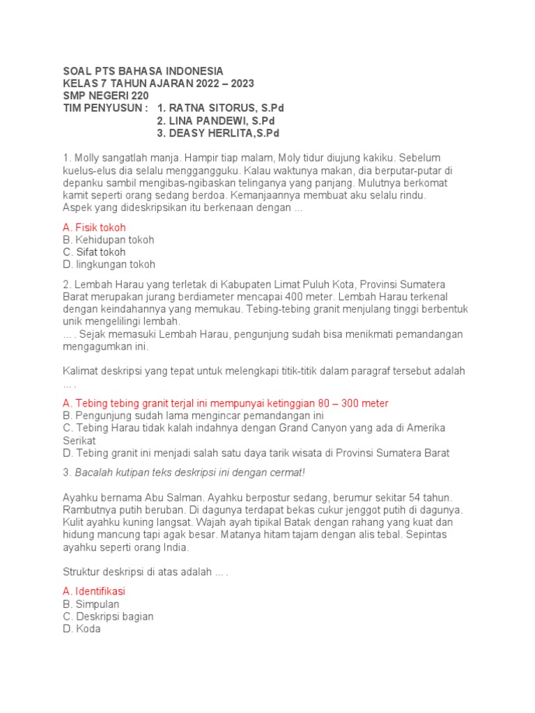 Soal Pts Bindo Kls 7 | PDF