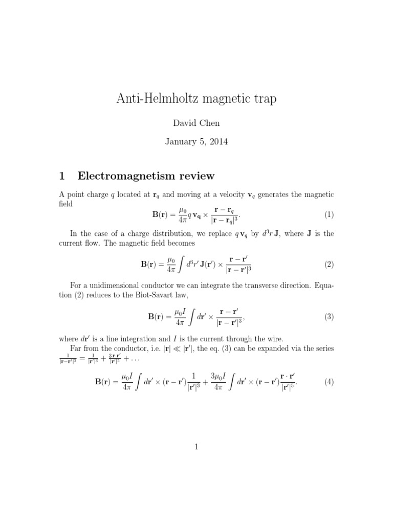 Anti-Helmholtz Magnetic Trap Analysis | PDF | Applied And ...