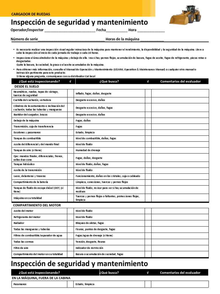 Check List o Walk Around para Cargadores Frontales | PDF | Tecnologías ...