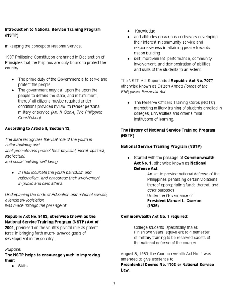 Overview of the National Service Training Program | PDF | Reserve ...