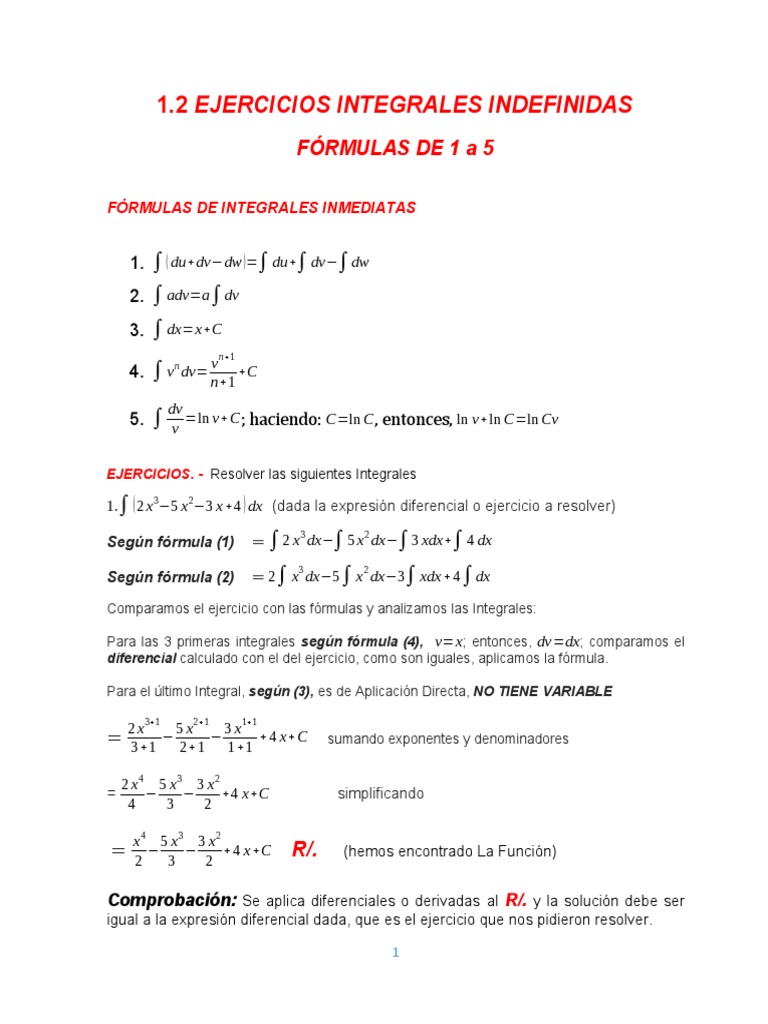 Integrales Indefinidas. Fórmulas 1 A 7 | PDF | Integral | Funciones y ...