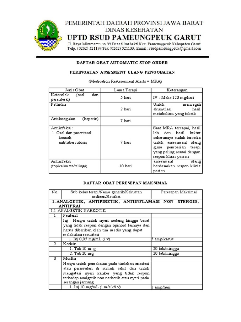 Daftar Obat Automatic Stop Order | PDF