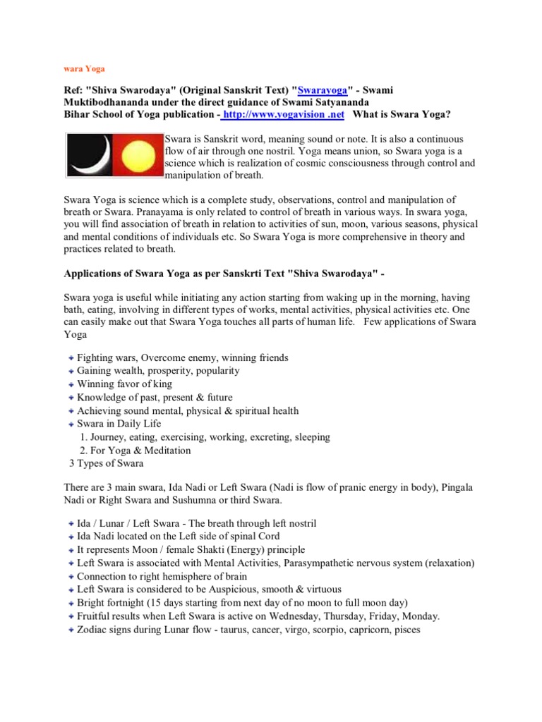 Swara Yoga | PDF | Hindu Behaviour And Experience | Yoga